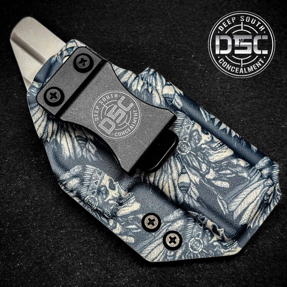 Glock 19/23/32/45 Indian War Chief Skull Design RH IWB Holster – Deep ...